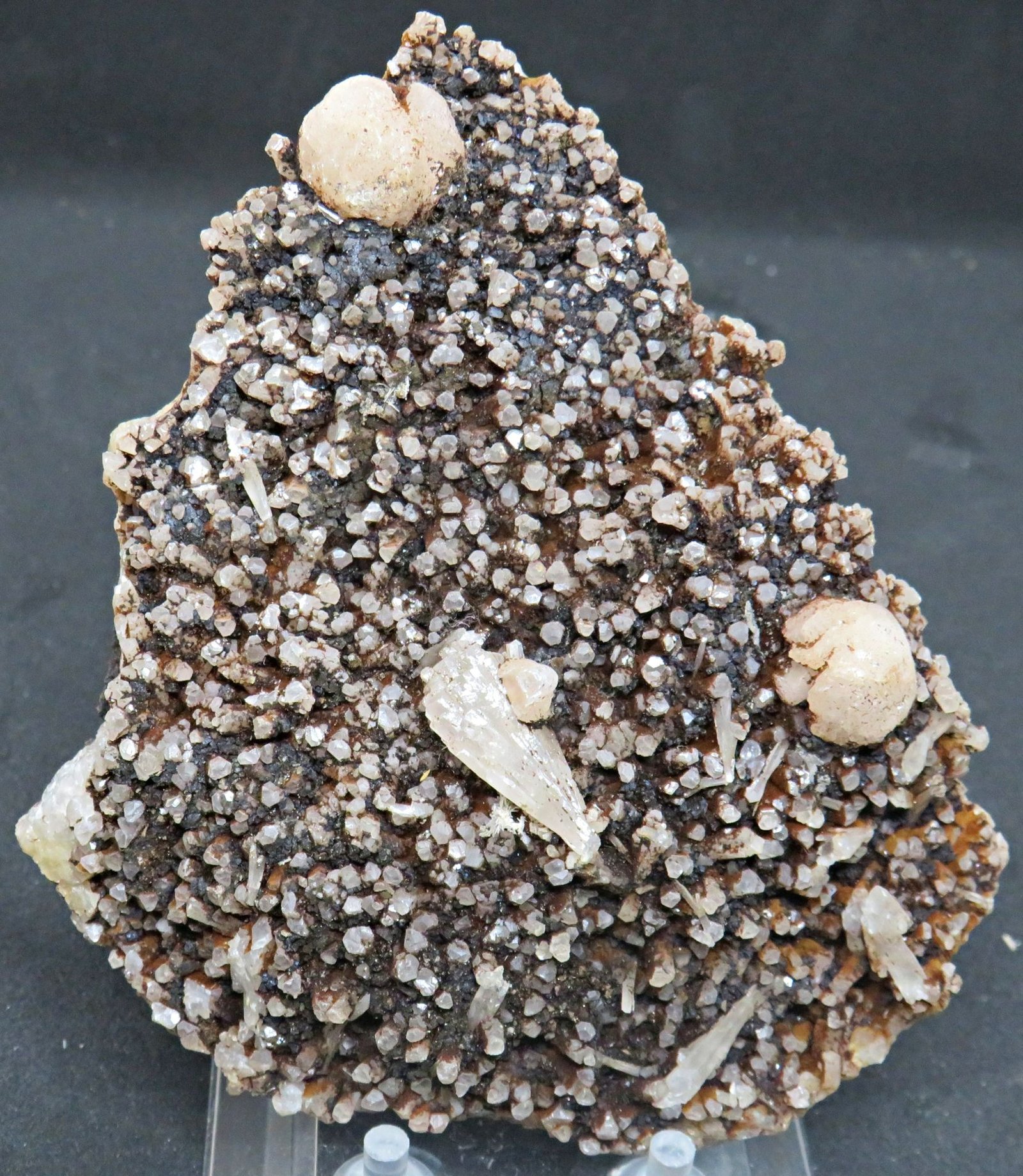 Rhodochrosite on Sturtite, Zinc Mine, Broken Hill